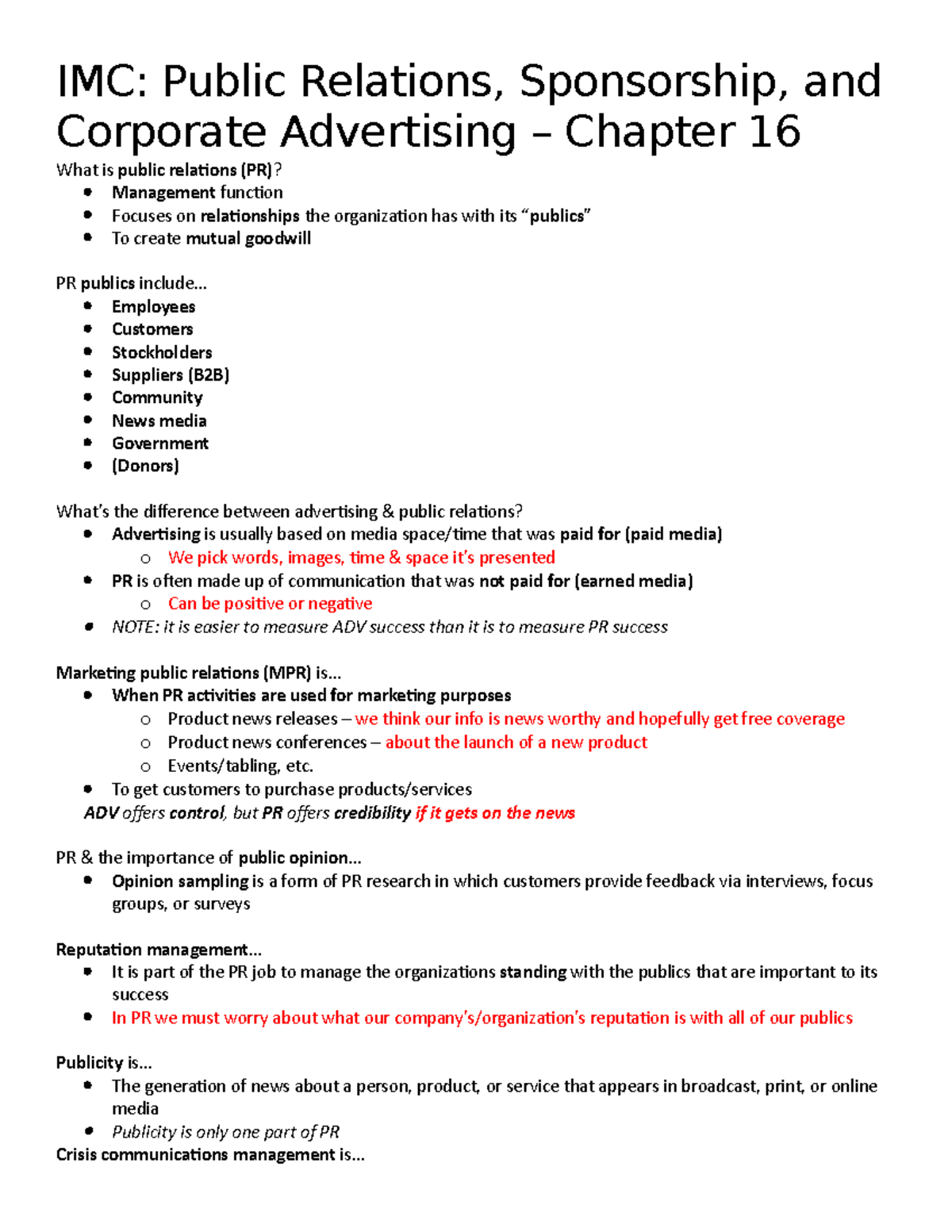 Adv207 ch16 - Taught by Professor Amy Hitt - IMC: Public Relations ...