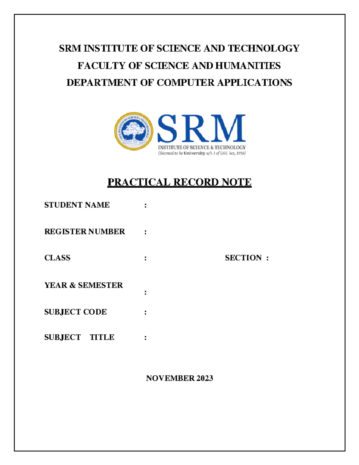 Cyber Security record doc - SRM INSTITUTE OF SCIENCE AND TECHNOLOGY FACULTY OF SCIENCE AND - Studocu