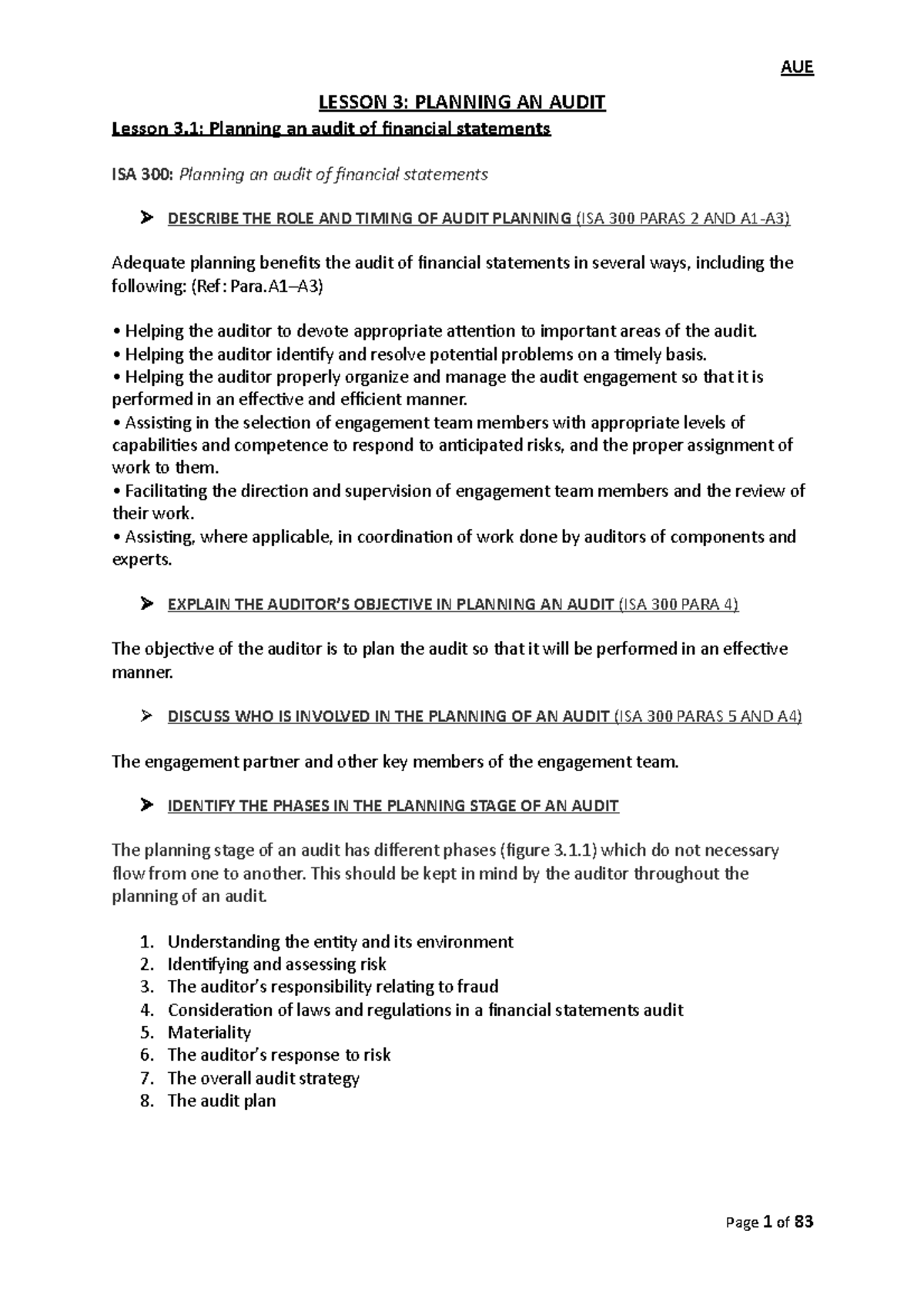 Lesson 3 - LESSON 3: PLANNING AN AUDIT Lesson 3: Planning an audit of ...