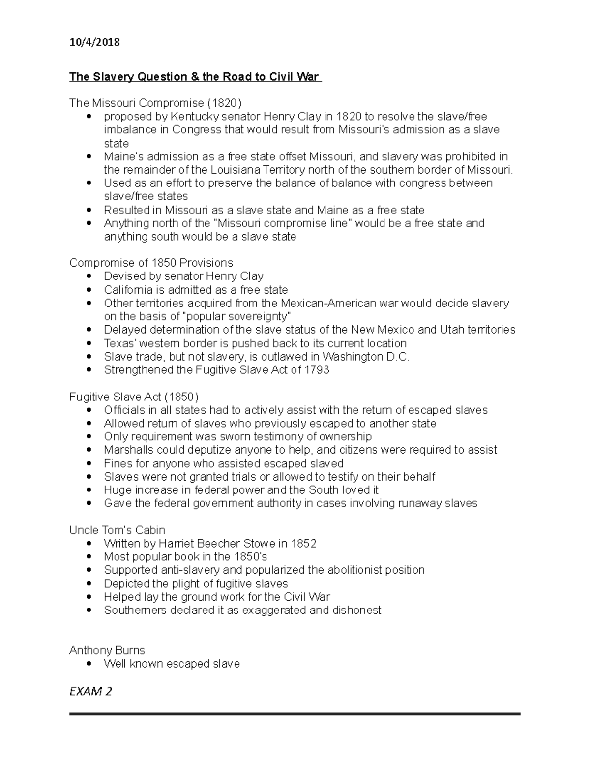 The Slavery Question & the Road to Civil War - Used as an effort to ...