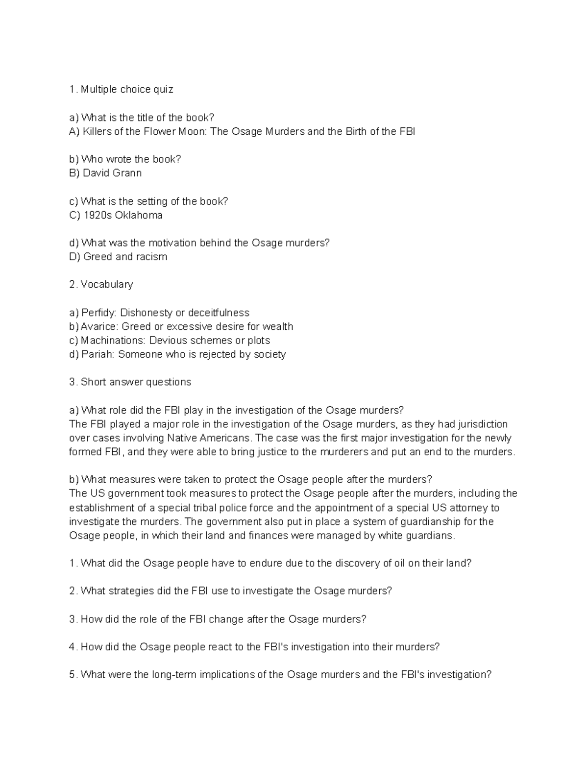 Discussion questions and points killers of the flower moon - Multiple ...