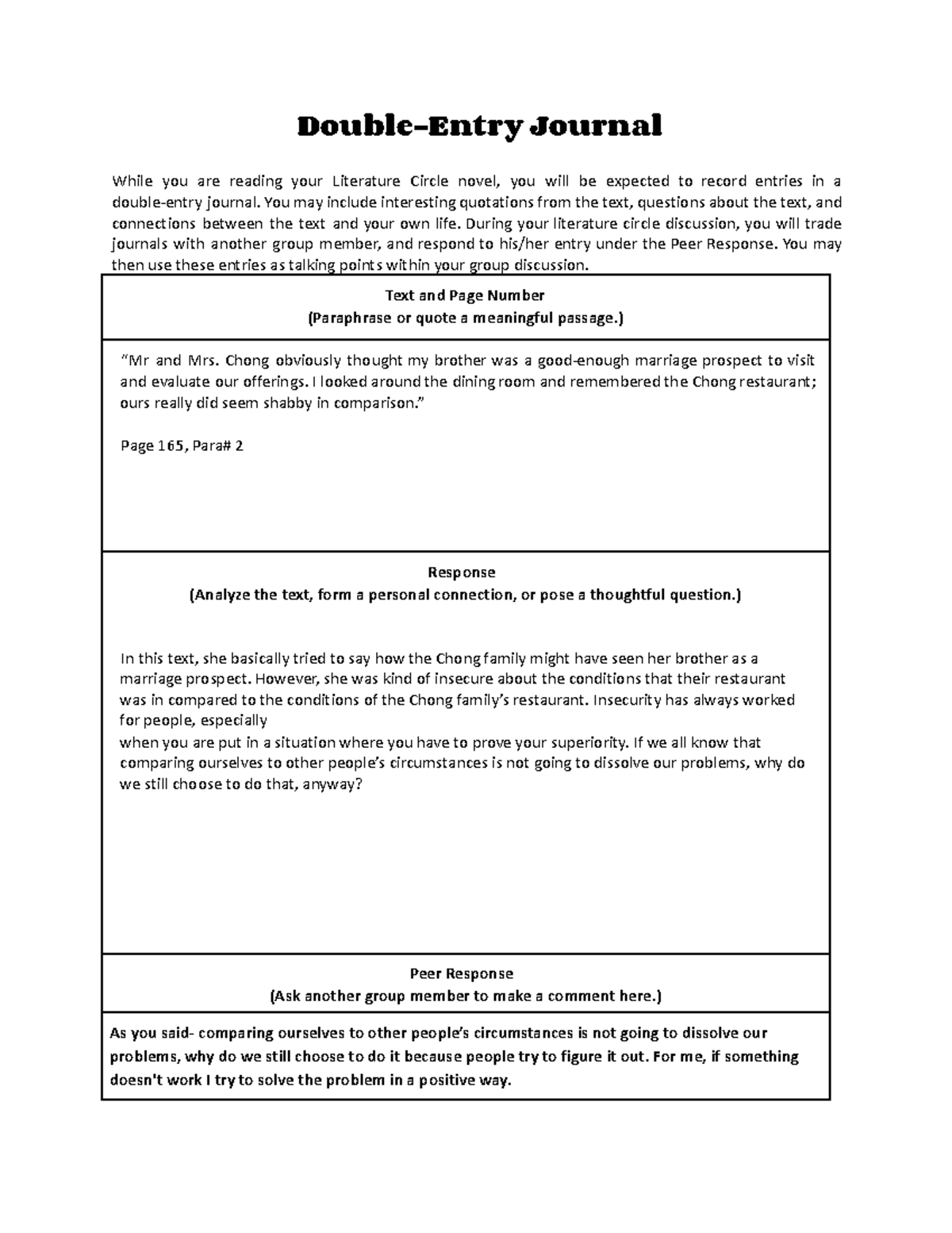 Double Entry Journal 7 Double Entry Journal While You Are Reading