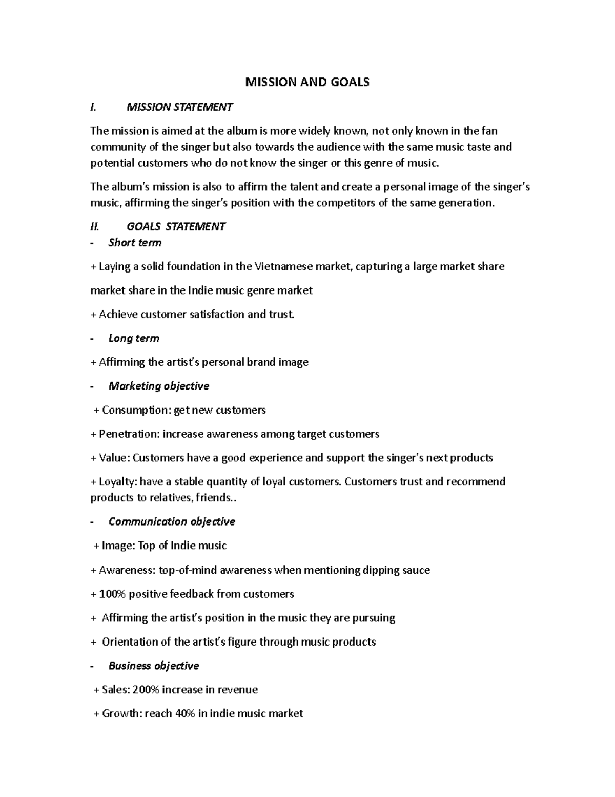 Mission and goals PM - Product management - MISSION AND GOALS I ...