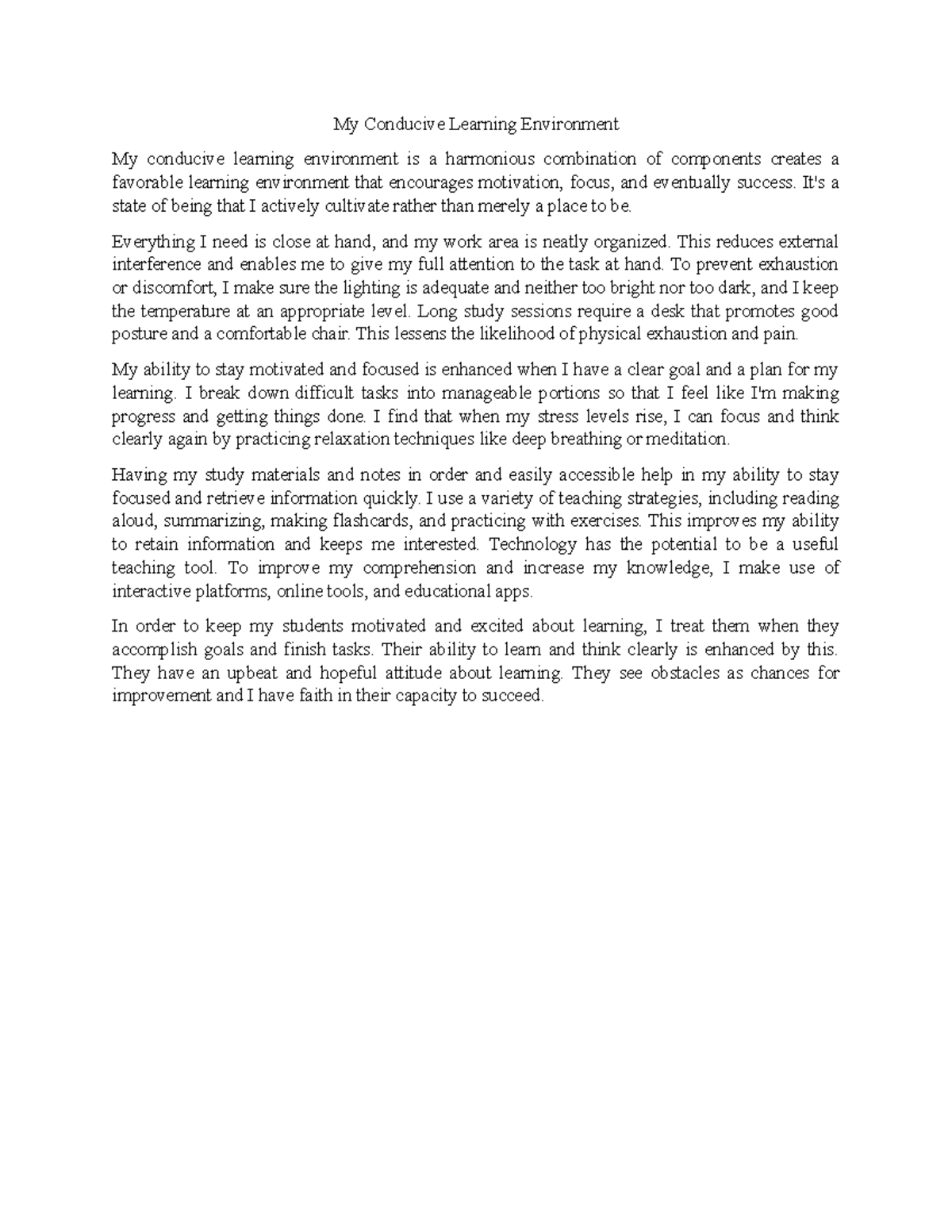 My Conducive Learning Environment - It's a state of being that I ...