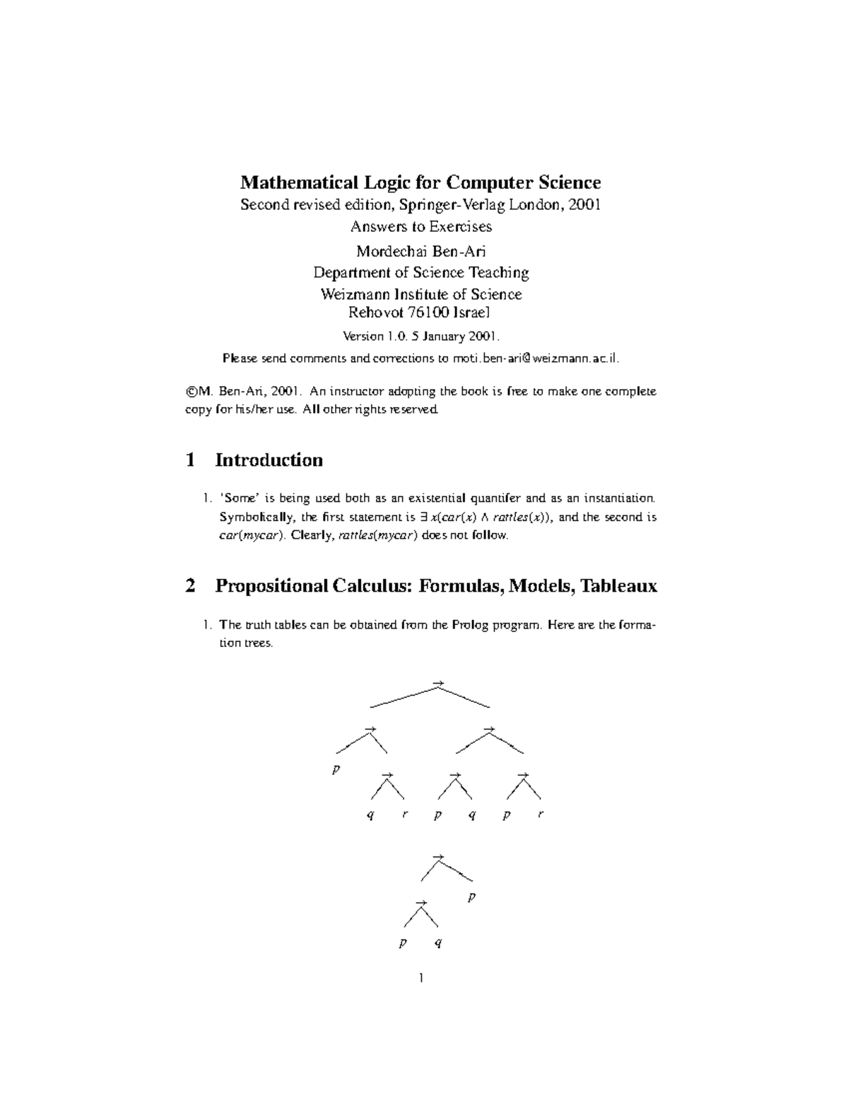 SOL BEN AIR Logic IN Computer Sience - Mathematical Logic for Computer ...