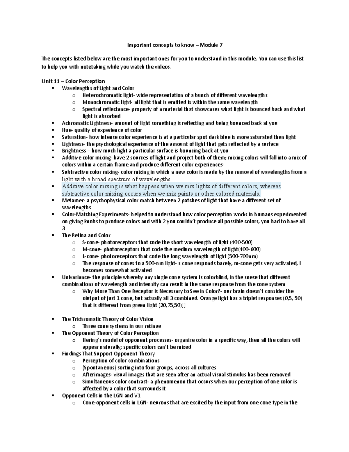 Module 7 study Guide - PSYC230 UIUC Alejandro Lleras - Important ...