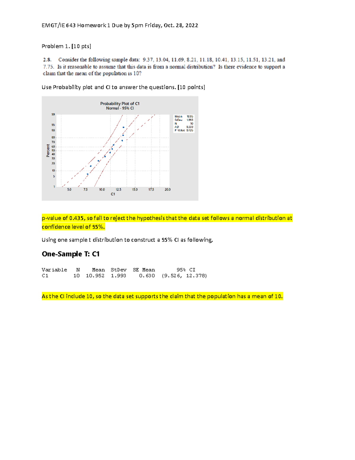 Chapter 2 homework and solutions - Problem 1. [10 pts] Use Probability ...