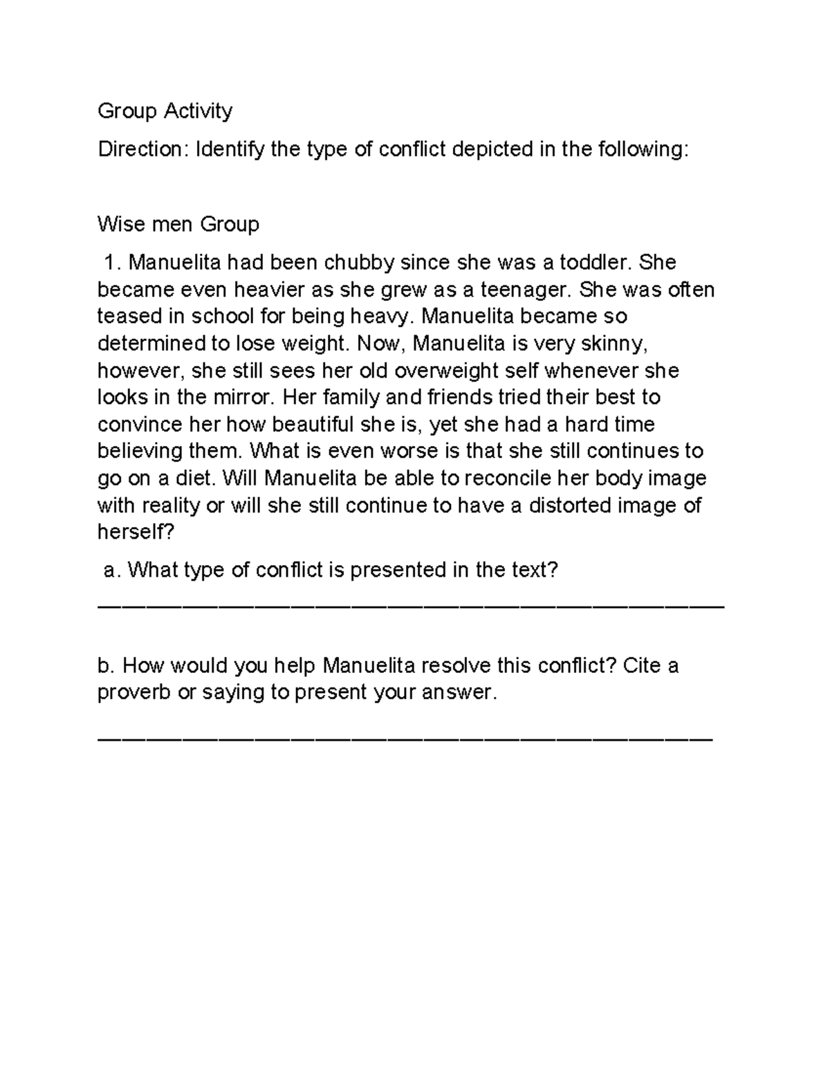 Group Activity Conflict - Group Activity Direction: Identify the type ...