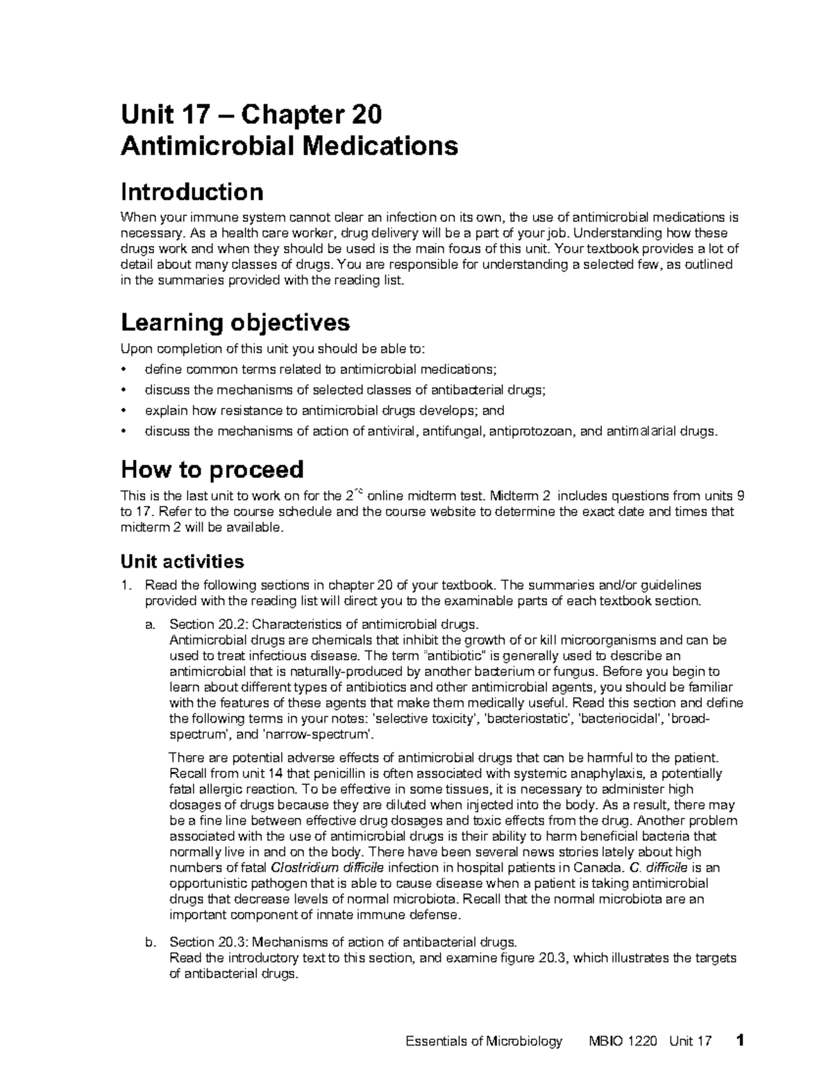Unit17 9th ed - Essentials of Microbiology MBIO 1220 Unit 17 1 Unit 17 ...