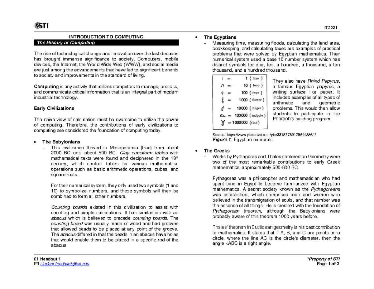 01 Handout 1(10) - IT **01 Handout 1 *** Property of STI student@sti Page 1 of 3 INTRODUCTION TO ...