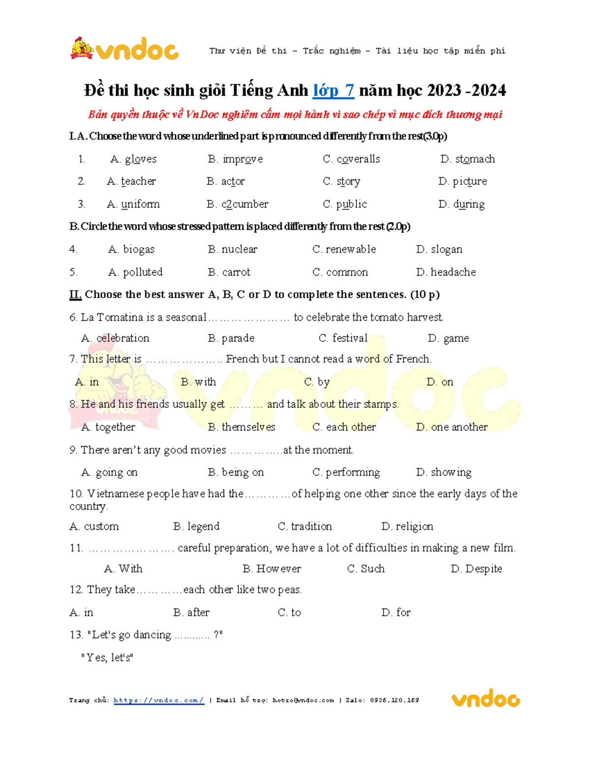 De thi hoc sinh gioi tieng anh lop 7 nam hoc 2023 2024 - Đề thi học sinh giỏi Tiếng Anh lớp 7 ...