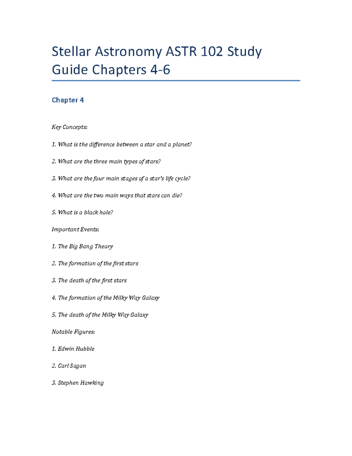 Stellar Astronomy ASTR 102 Study Guide Chapters 4-6 - Stellar Astronomy ...