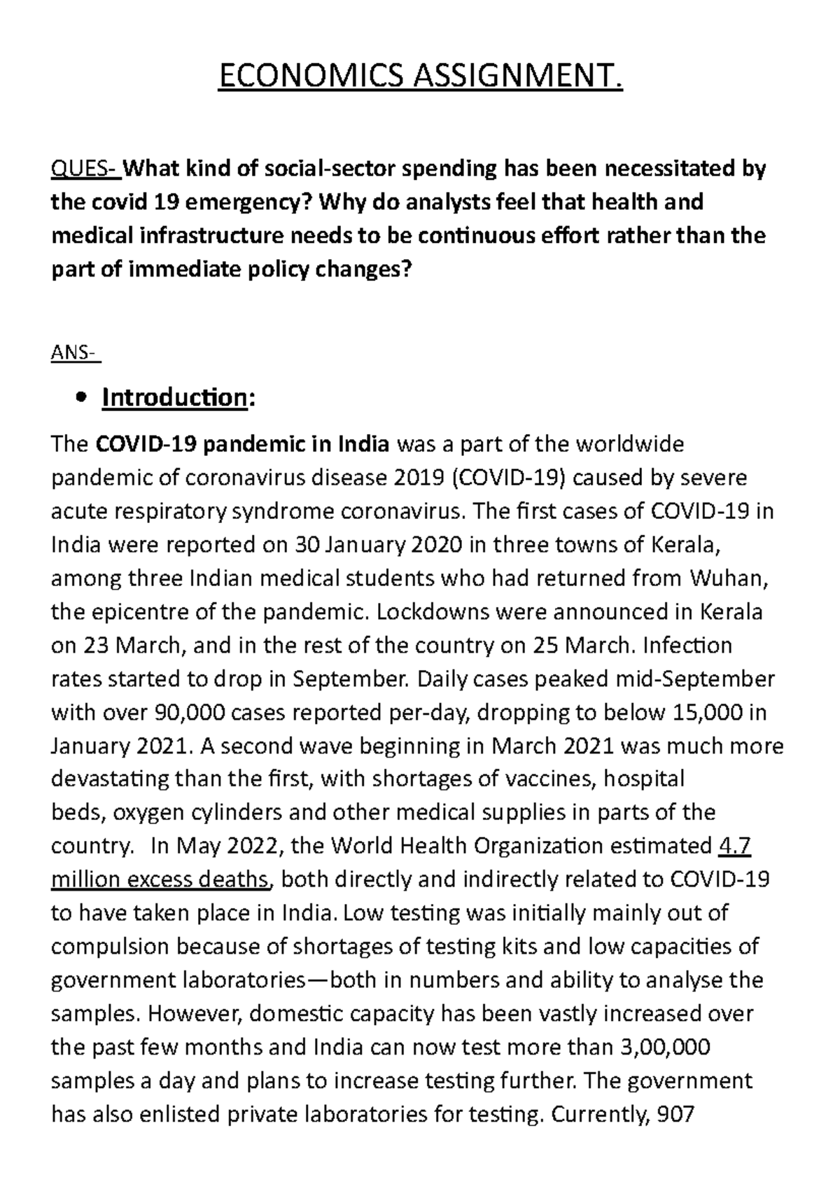 Economics Assignment - ECONOMICS ASSIGNMENT. QUES- What kind of social ...