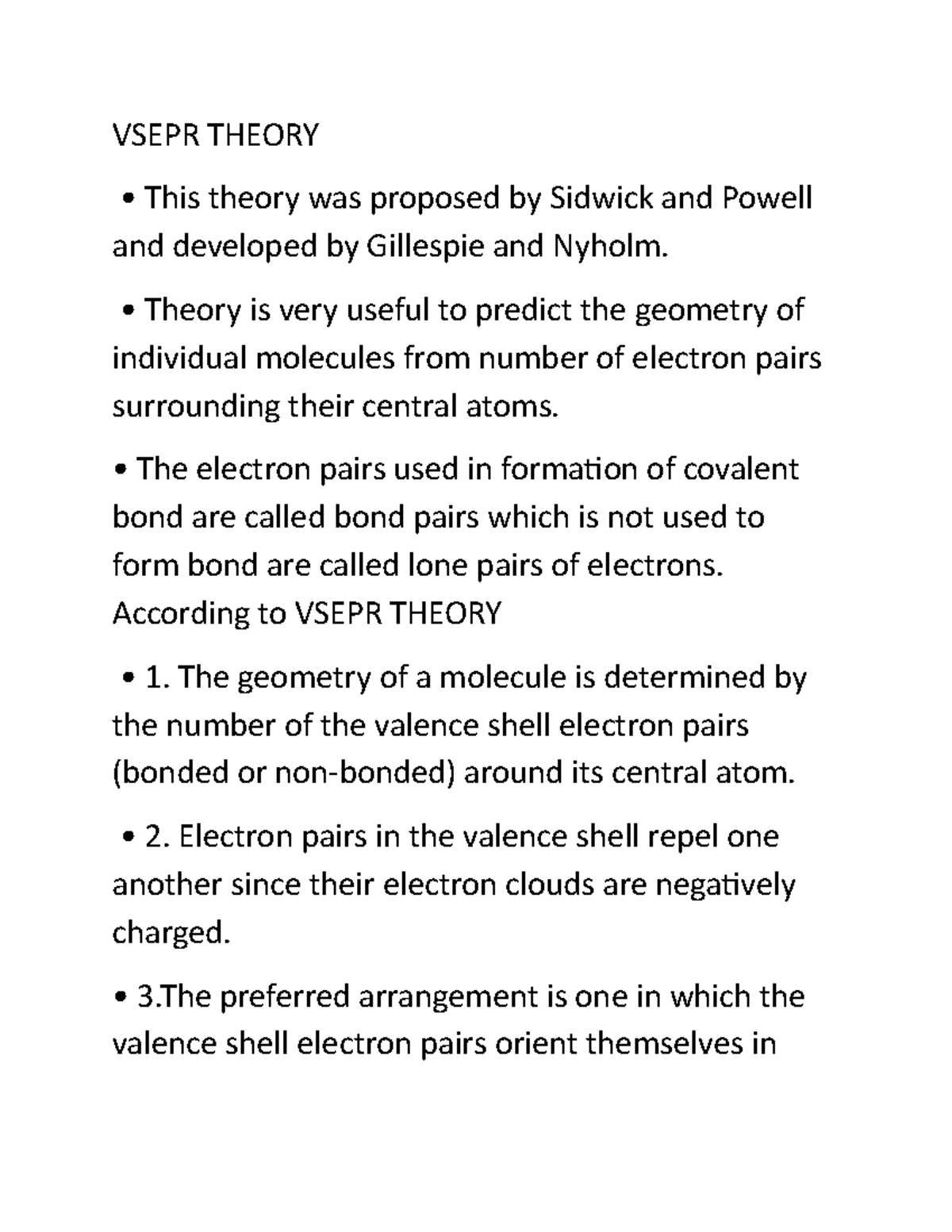 Vsepr Theory - lecture note - MSC Chemistry - MG University - Studocu