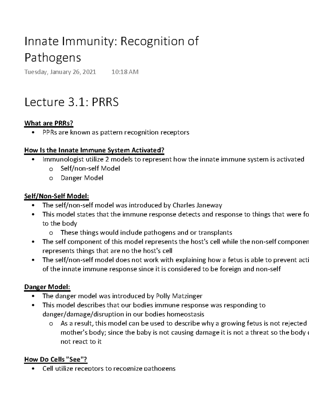 Innate Immunity Recognition of Pathogens - Lecture 3: PRRS What are ...