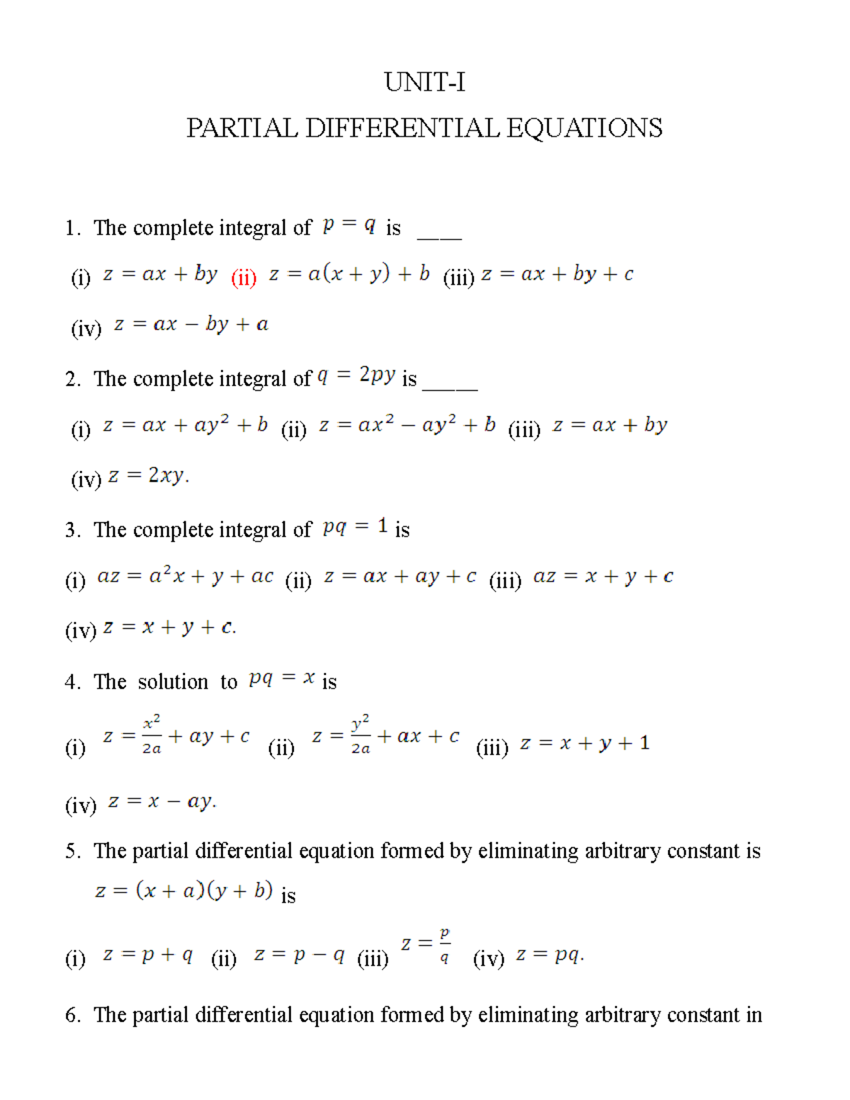Unit1- Partial Differential Equations - UNIT-I PARTIAL DIFFERENTIAL ...