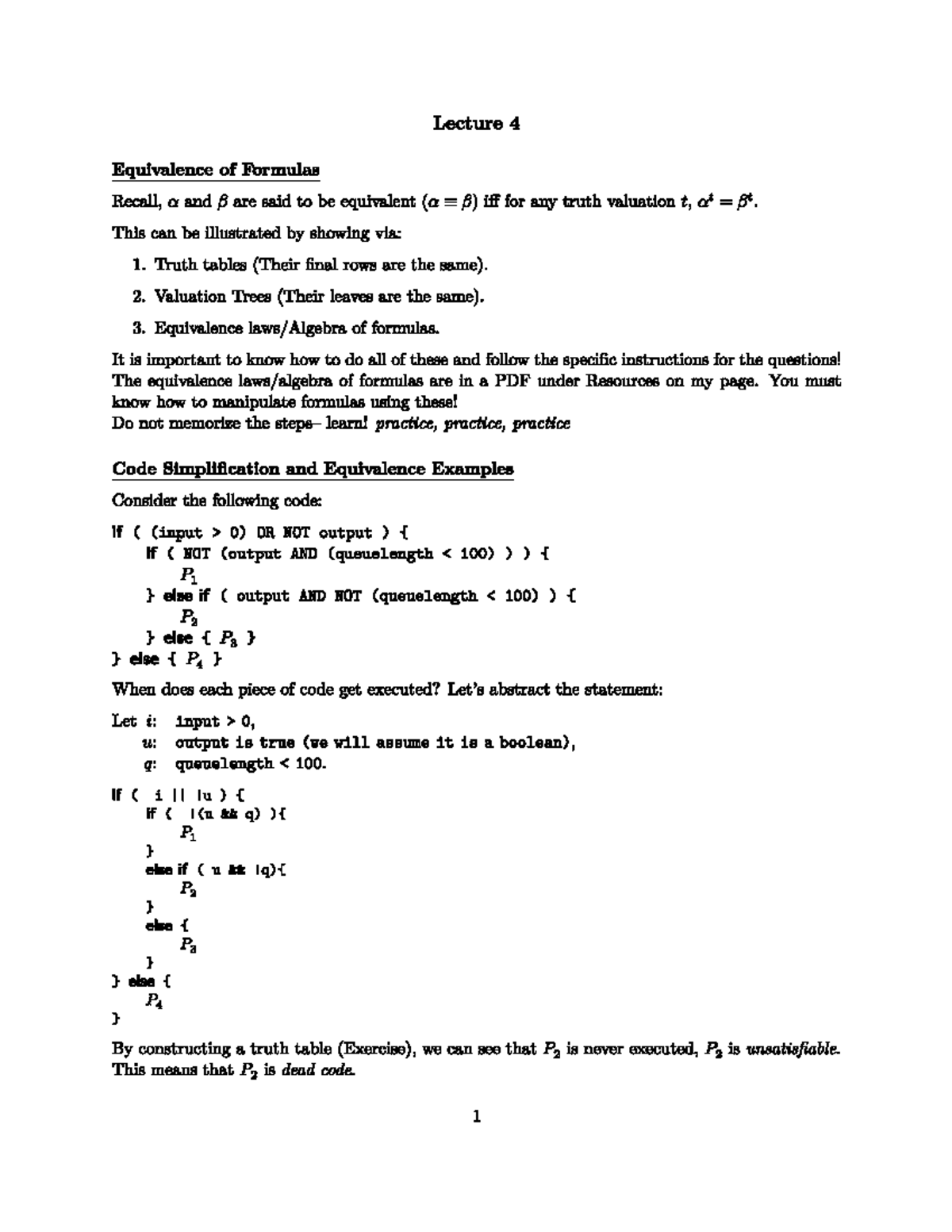 Lec 4 - Equivalence of Formulas - Cs 245 - Studocu