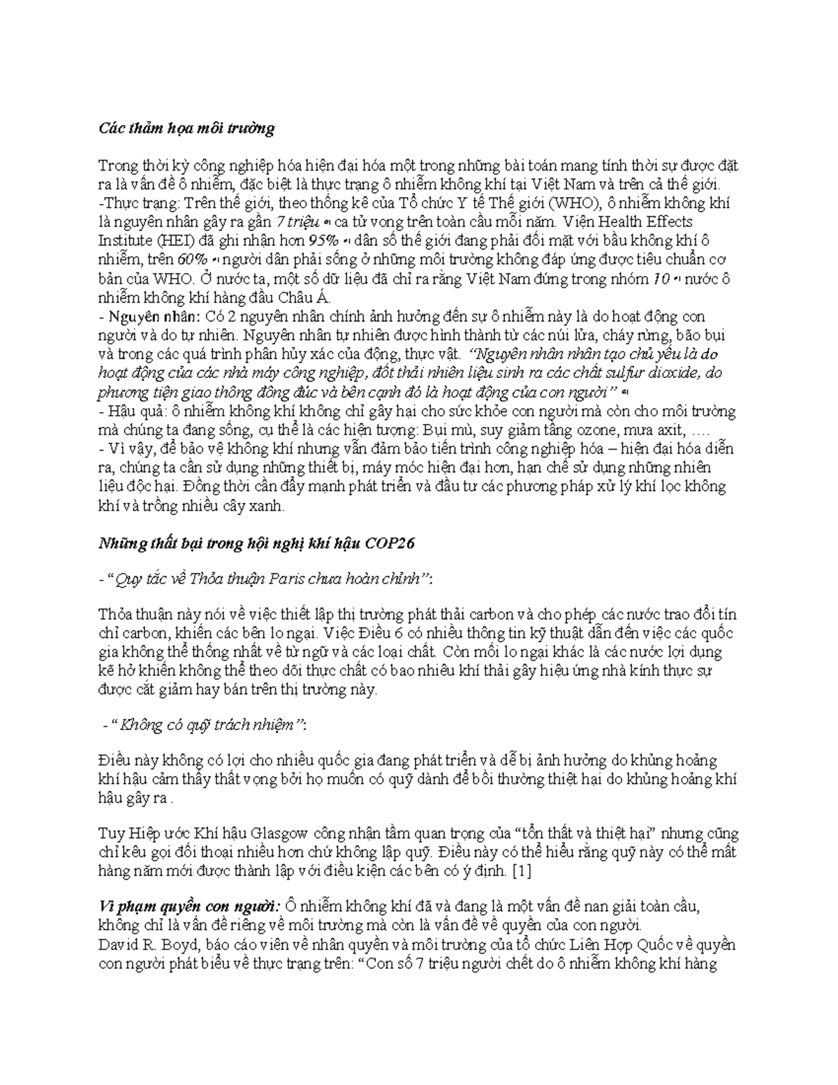 Ô NHIỄM MÔI TRƯỜNG - Các thảm họa môi trường Trong thời kỳ công nghiệp hóa hiện đại hóa một ...