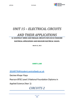 Physics 15 b - ohms law - UNIT 15 AIM B PHYSICS PATRICK MENSAH BTEC ...