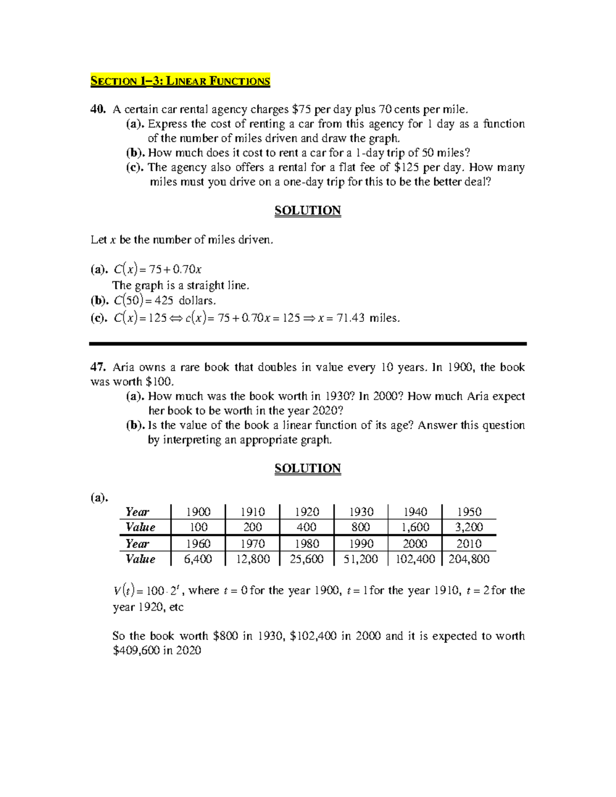 Section 1-3 Linear Functions - SECTION 1−3: LINEAR FUNCTIONS 40. A ...