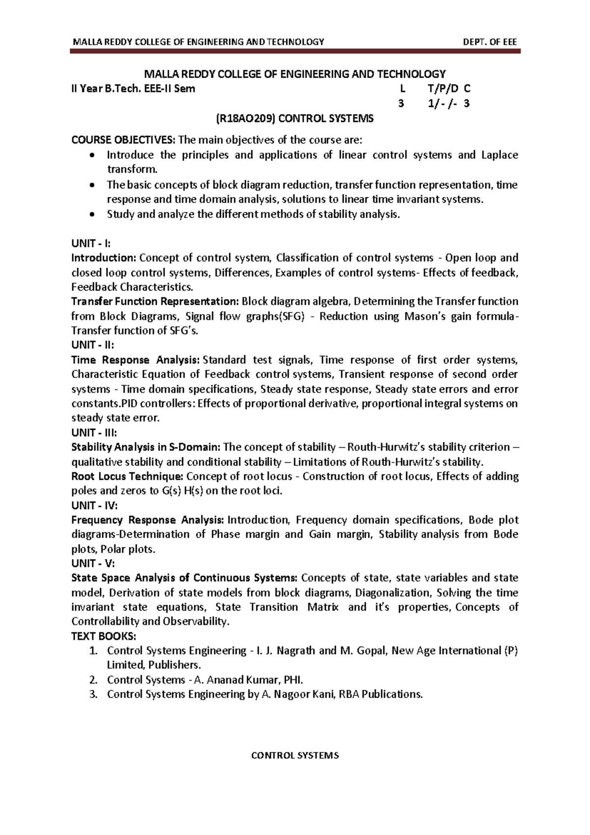 Control Systems typed notes - MALLA REDDY COLLEGE OF ENGINEERING AND ...