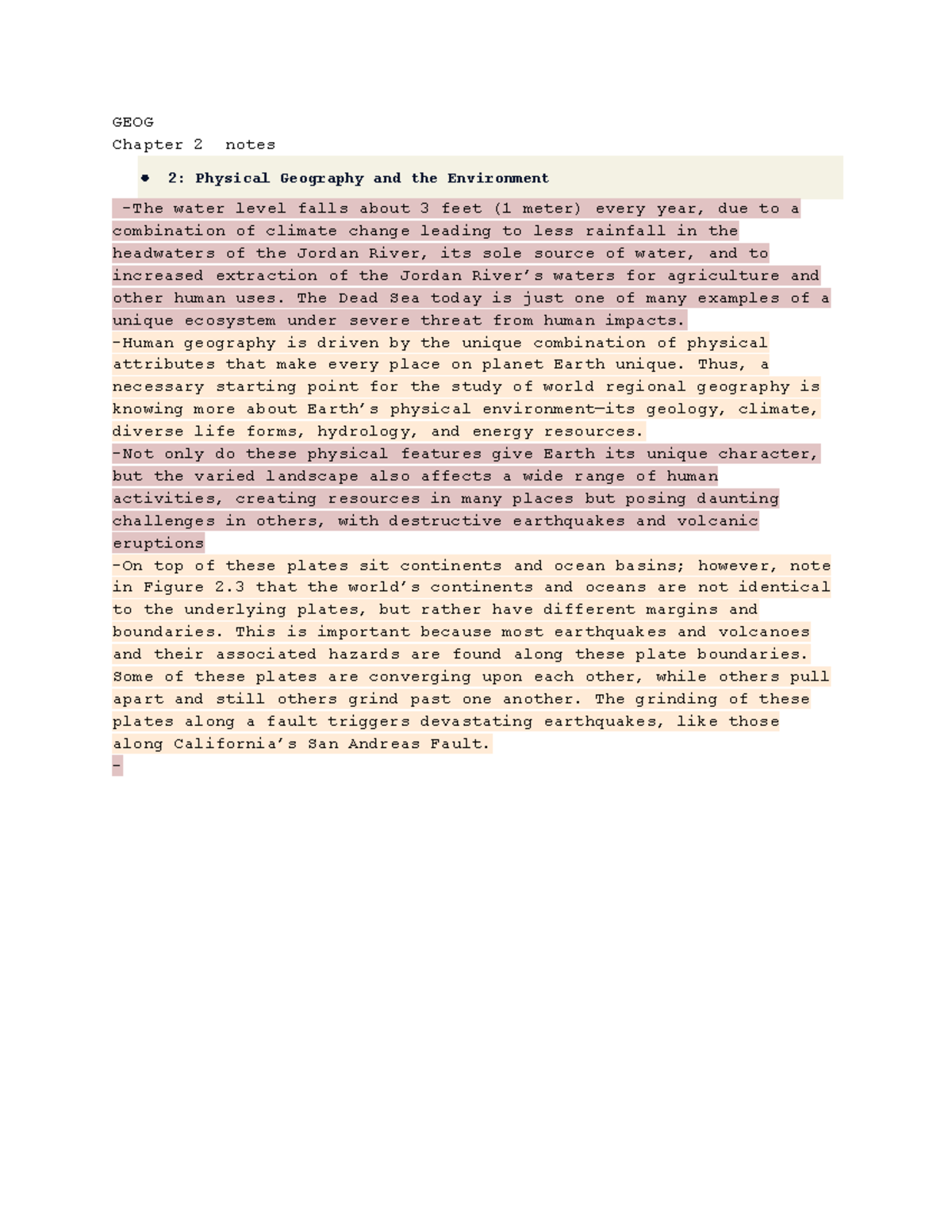 GEOG Chapter 2 note - GEOG Chapter 2 notes 2: Physical Geography and ...
