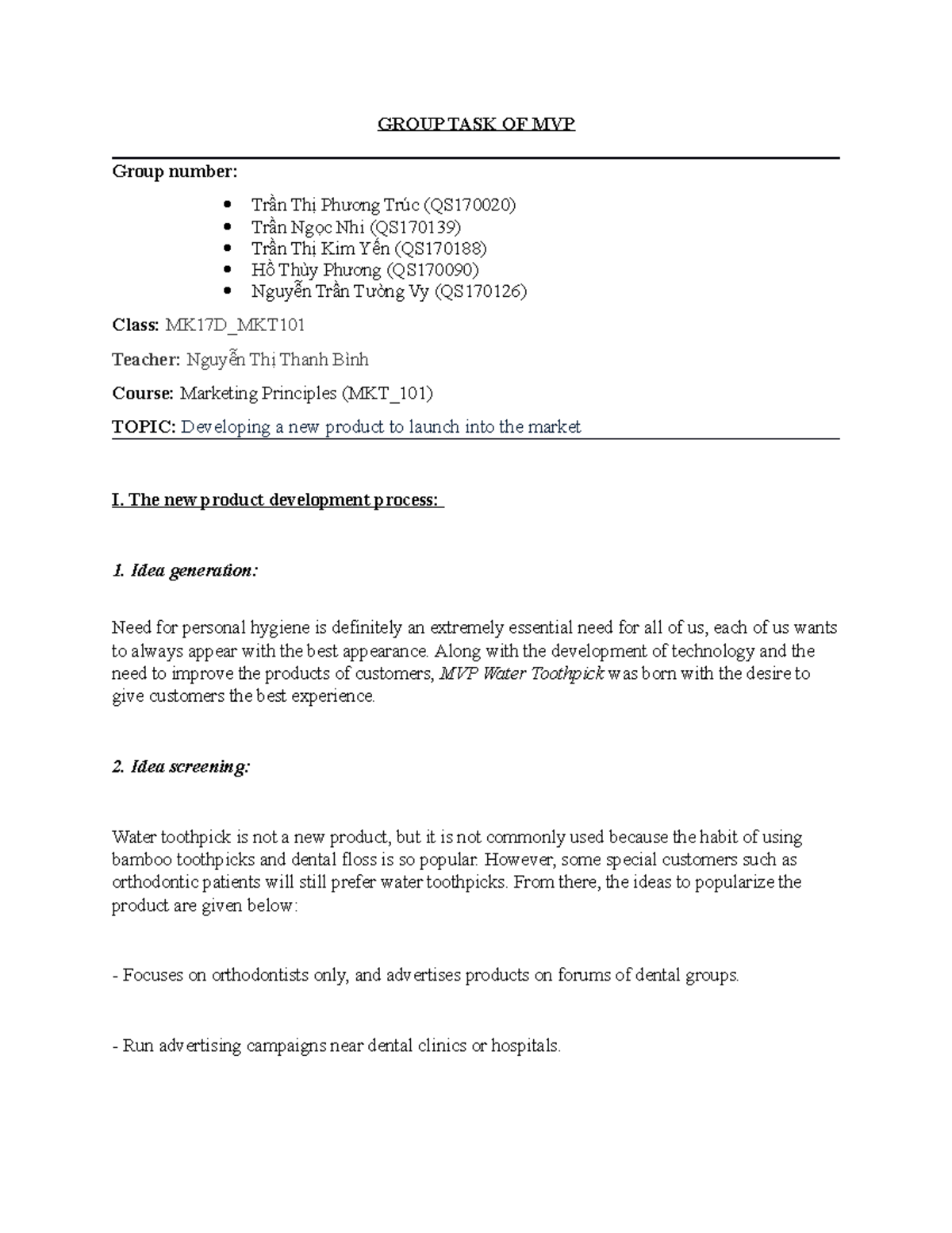 Group TASK OF MVP - good luck - GROUP TASK OF MVP Group number: Trần ...
