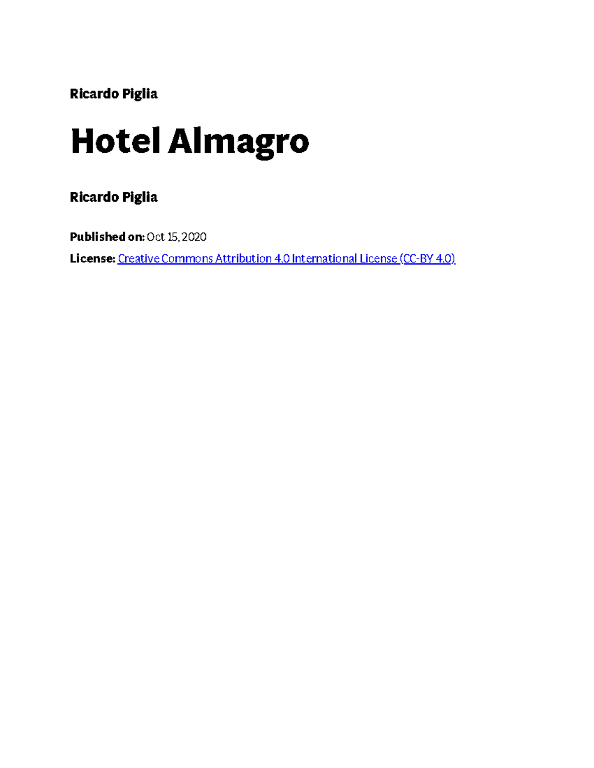 Hotel Almargo - Ricardo Piglia Hotel Almagro Ricardo Piglia Published ...