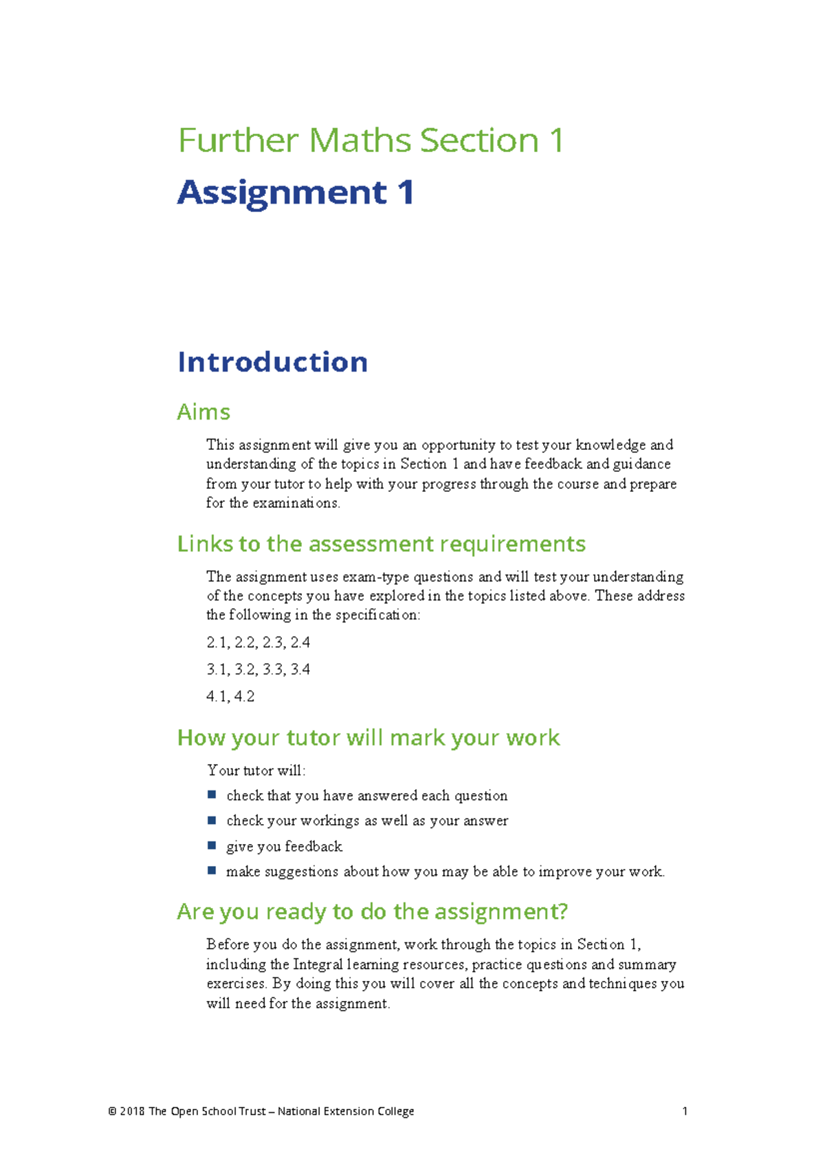 Further Maths S1 Asst1 - Further Maths Section 1 Assignment 1 ...