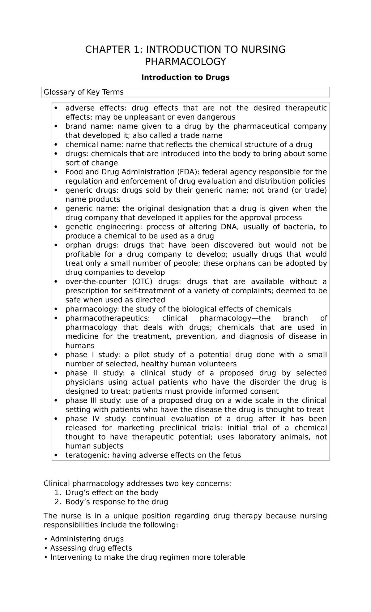 1. Introduction to Drugs - CHAPTER 1: INTRODUCTION TO NURSING ...