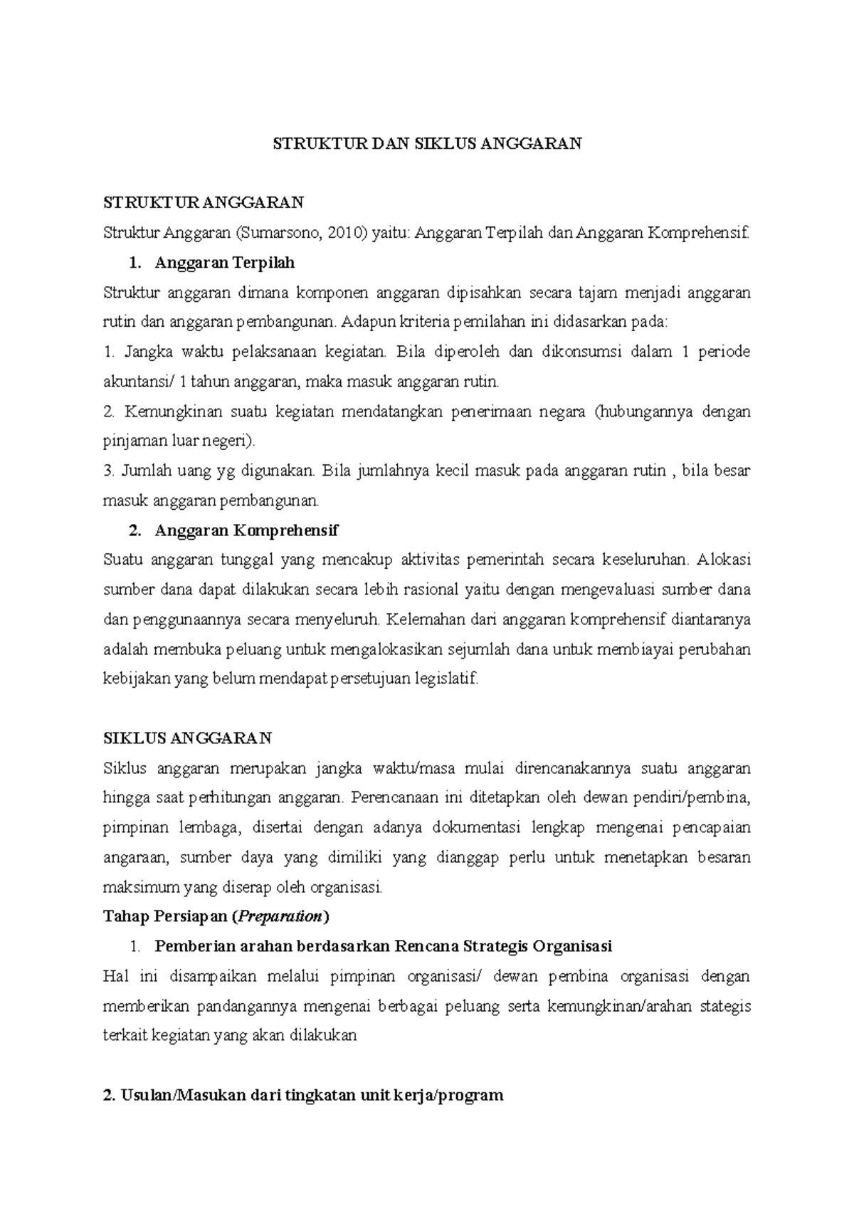 Struktur dan Siklus Anggaran - STRUKTUR DAN SIKLUS ANGGARAN STRUKTUR ...