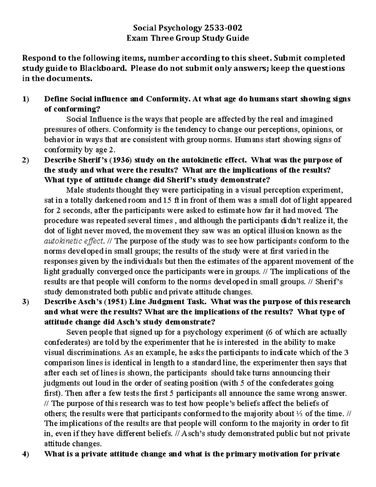 PSY 2533 | Social Psychology | Exam 3 Group Study Guide - Social ...