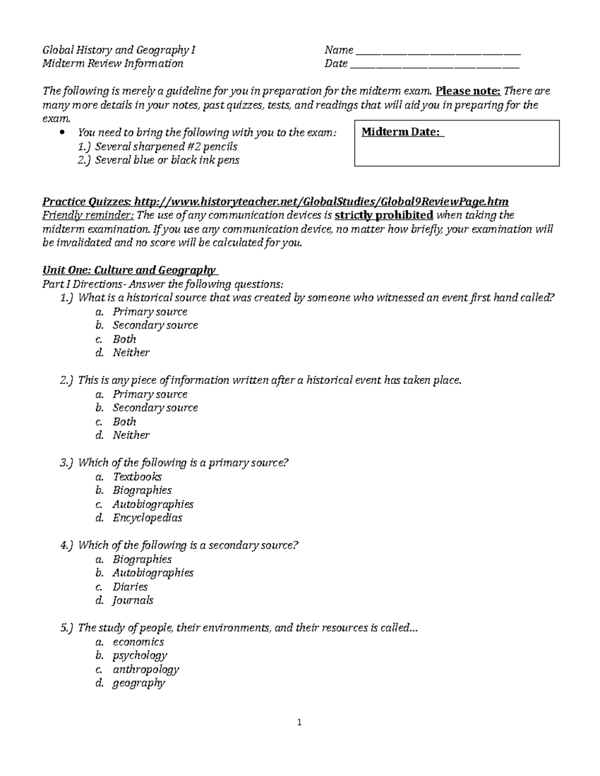 2 midterm review packet 2014 5 - Studocu