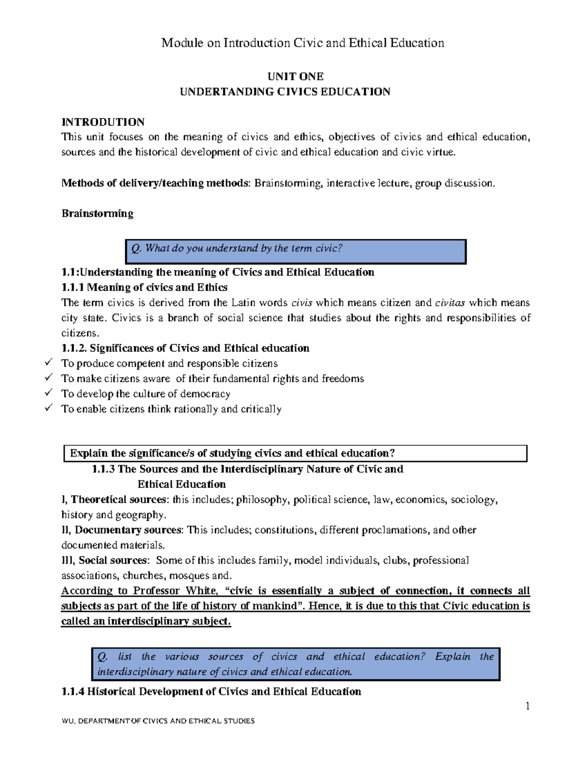 Lecturenote 643529305 civics and professional ethics module - 1 UNIT ...