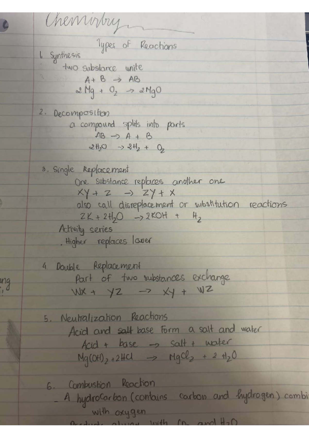 Image - Chemistry lecture notes - Chemory Types of Reactions 1 ...