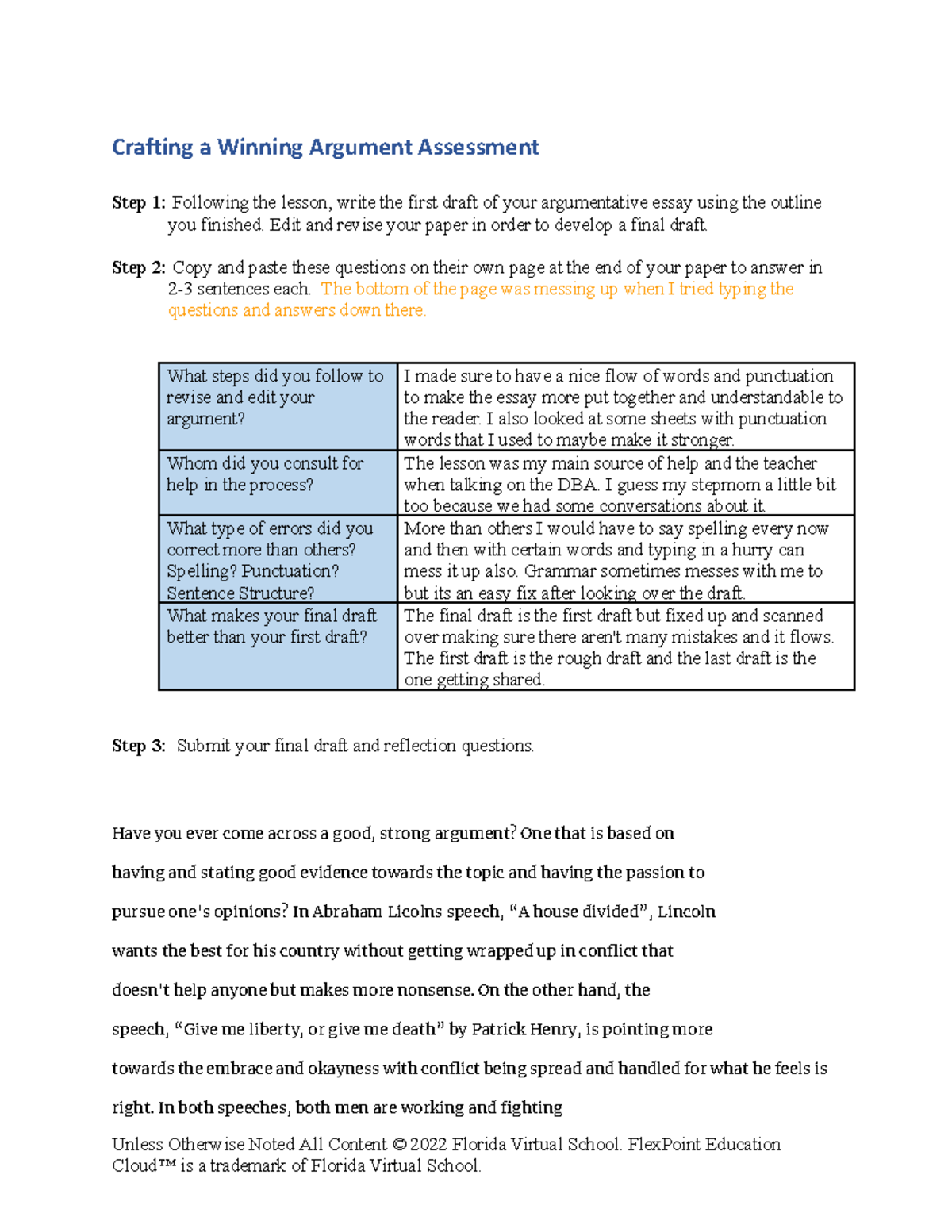 Crafting argument assess rubric - Crafting a Winning Argument ...