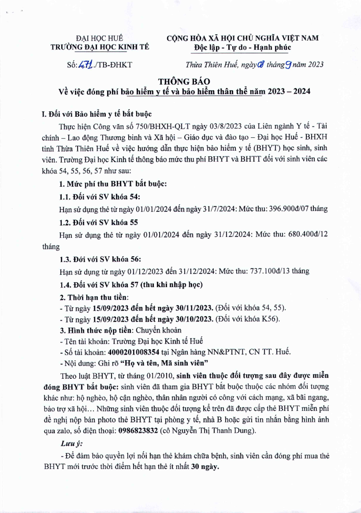 471 TB DHKT - Hãy đọc - DAIHOCHUE TRlfONG'l>i~iHQC KINH TE S6: ~11'/TB ...