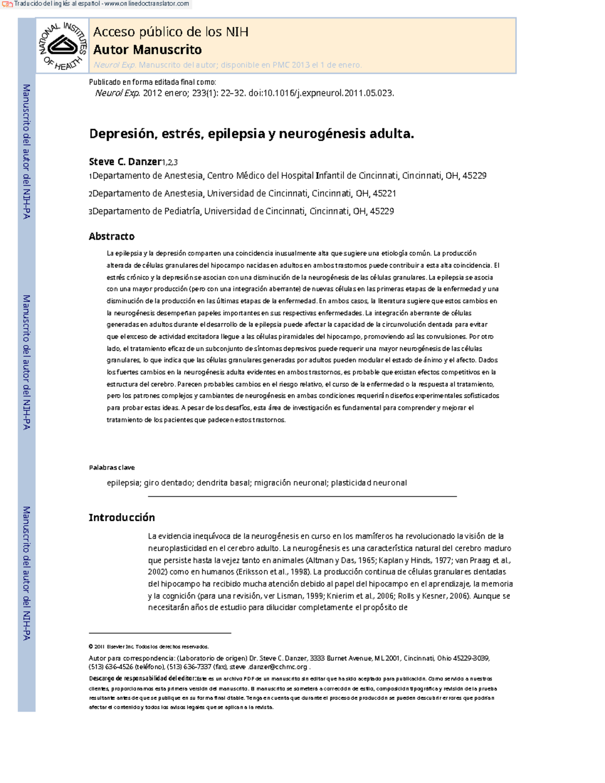 Depression, stress, epilepsy and adult neurogenesis - Acceso público de ...