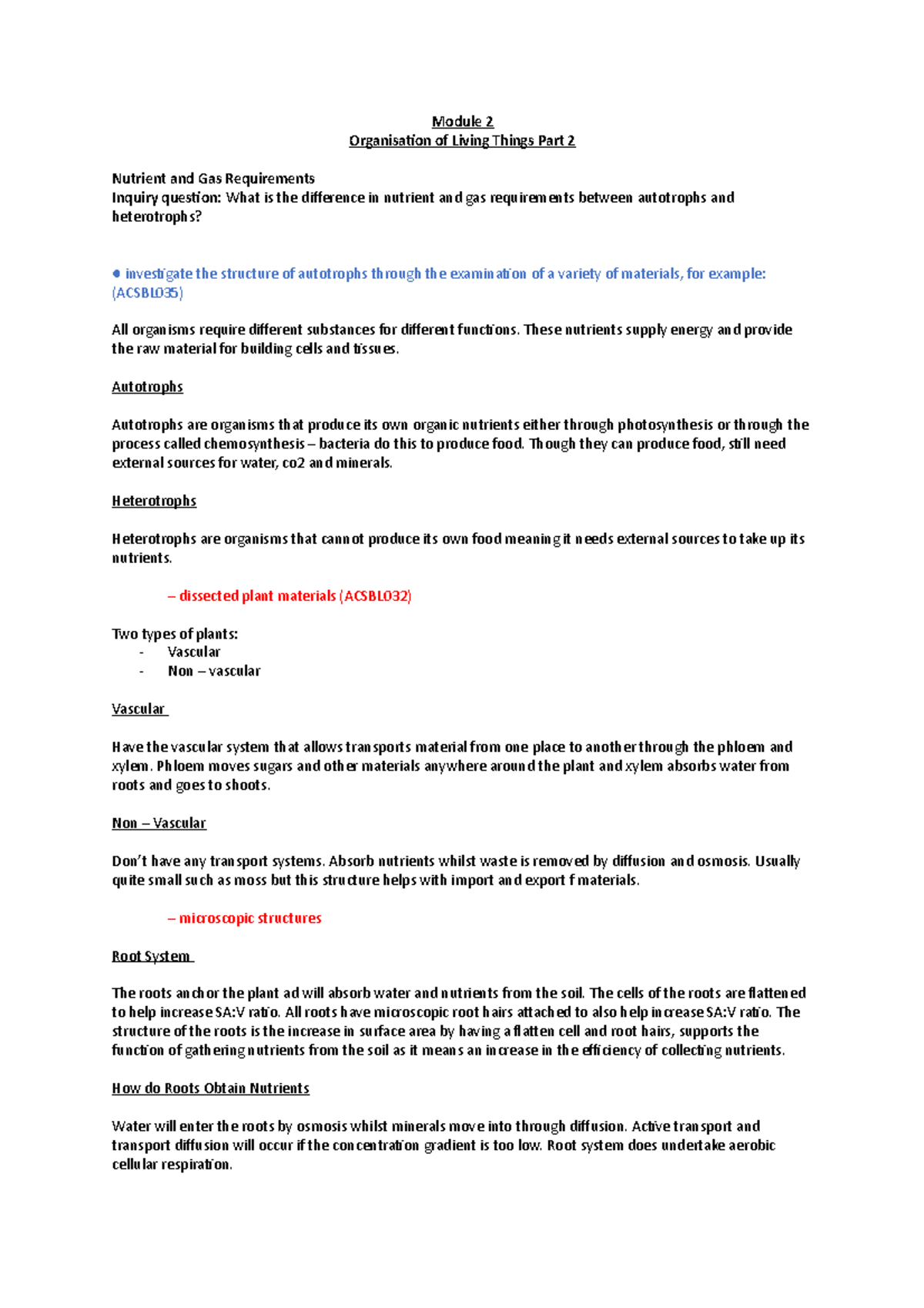 Module 2 Part 2 (Syllabus Bible) - Module 2 Organisation of Living ...