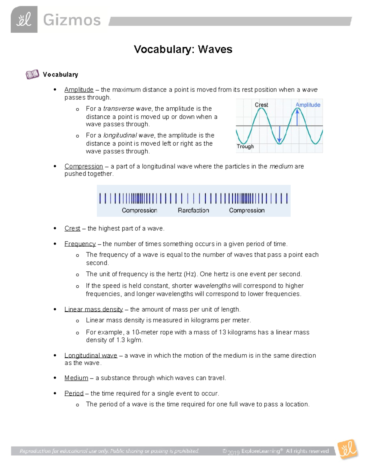 Waves Vocab - Gizmo - 2019 Vocabulary: Waves Vocabulary Amplitude – the ...