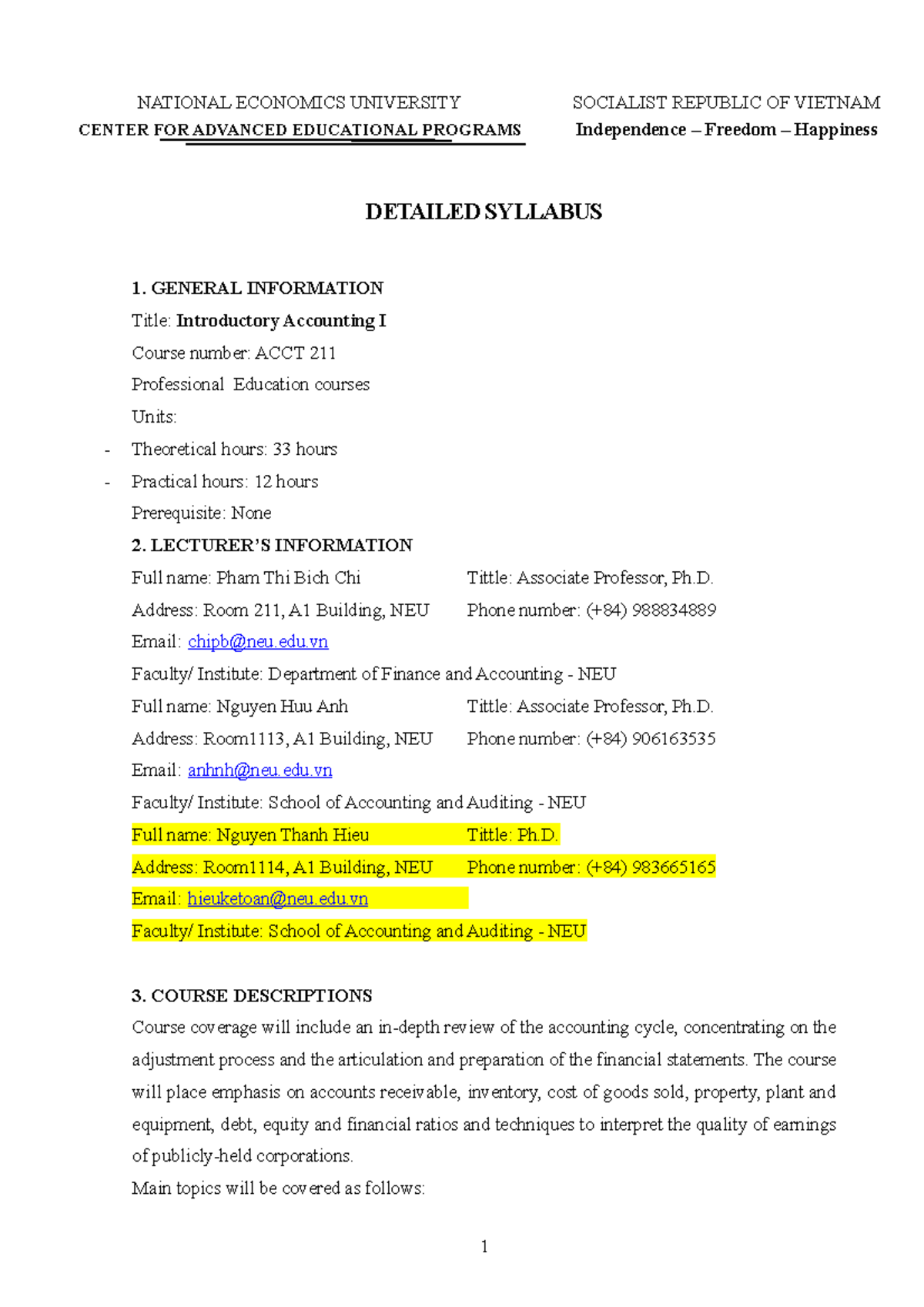 Acbsp Sep 22Syllabus ACCT 211 - details - NATIONAL ECONOMICS UNIVERSITY ...