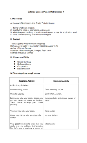 Detailed-Lesson-Plan - Human Behavior in an Organization - Studocu