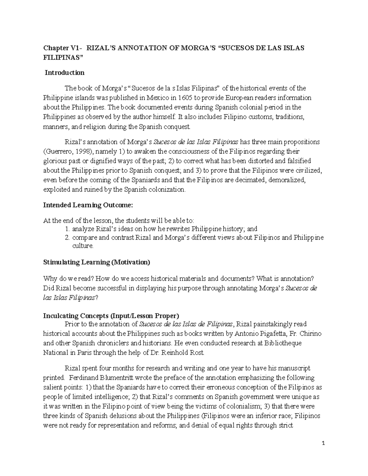 GEC-9 Module-6 Student-Copy - Chapter V1- RIZAL’S ANNOTATION OF MORGA’S “SUCESOS DE LAS ISLAS ...