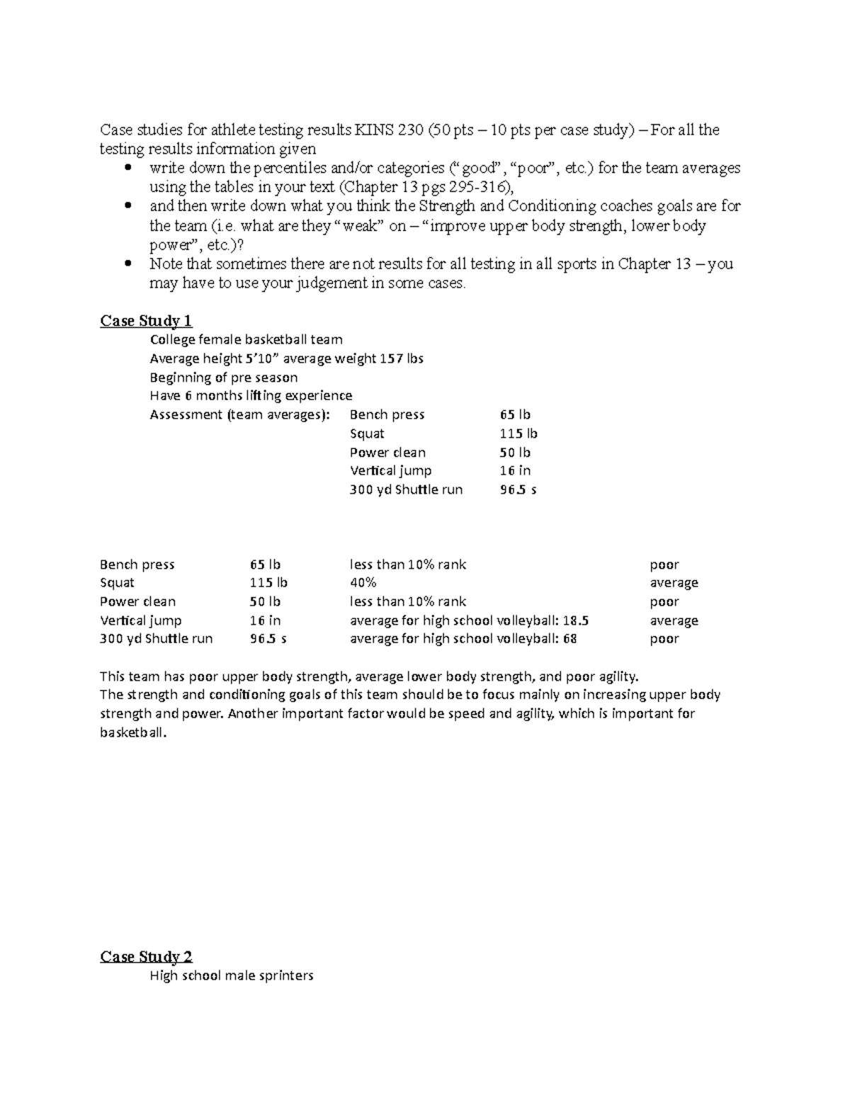 Case studies interpret testing results - KINS 230 - Studocu