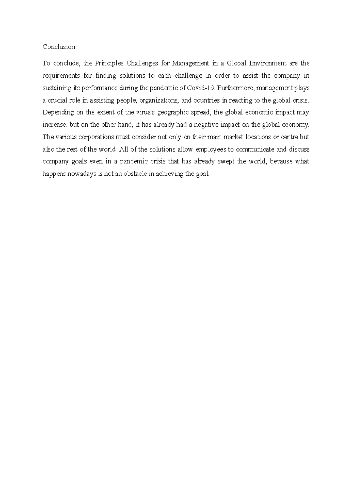 Principles and Practice of Management Conclusion - Conclusion To ...