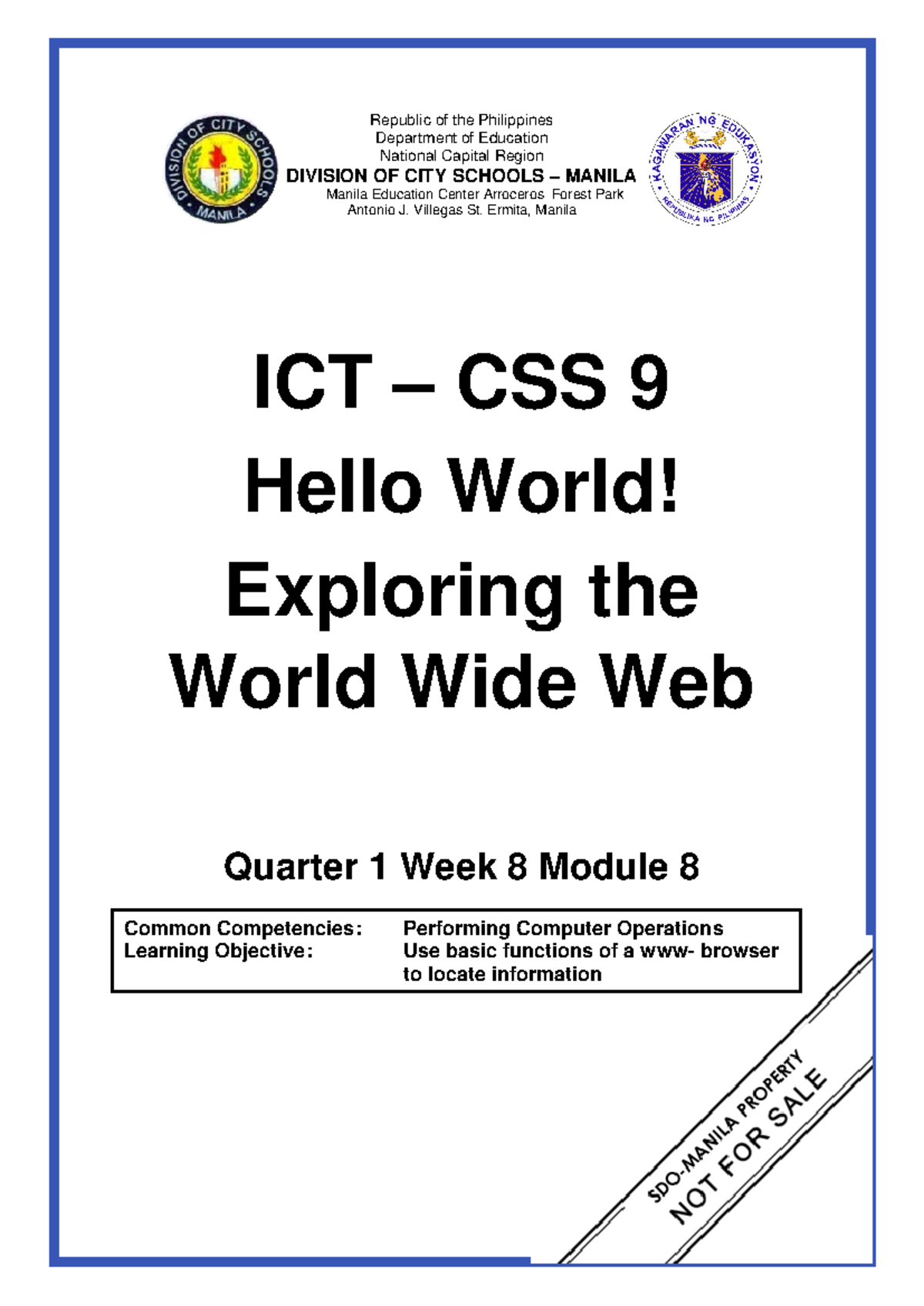 TLE-TE 9 Q1 W8 Mod8 ICT CSS - Republic of the Philippines Department of Education National ...