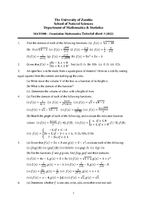 MAT 1100 Tutorial Sheet 5-2022 - 1 THE UNIVERSITY OF ZAMBIA SCHOOL OF NATURAL SCIENCES ...