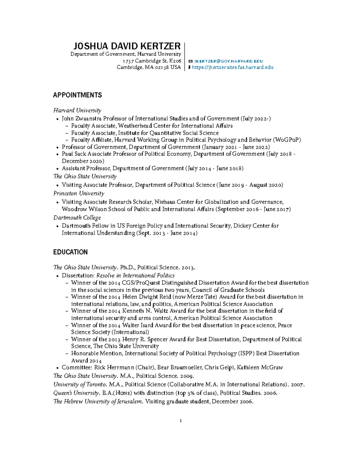 Kertzer CV - csdfdsfd - JOSHUA DAVID KERTZER Department of Government ...