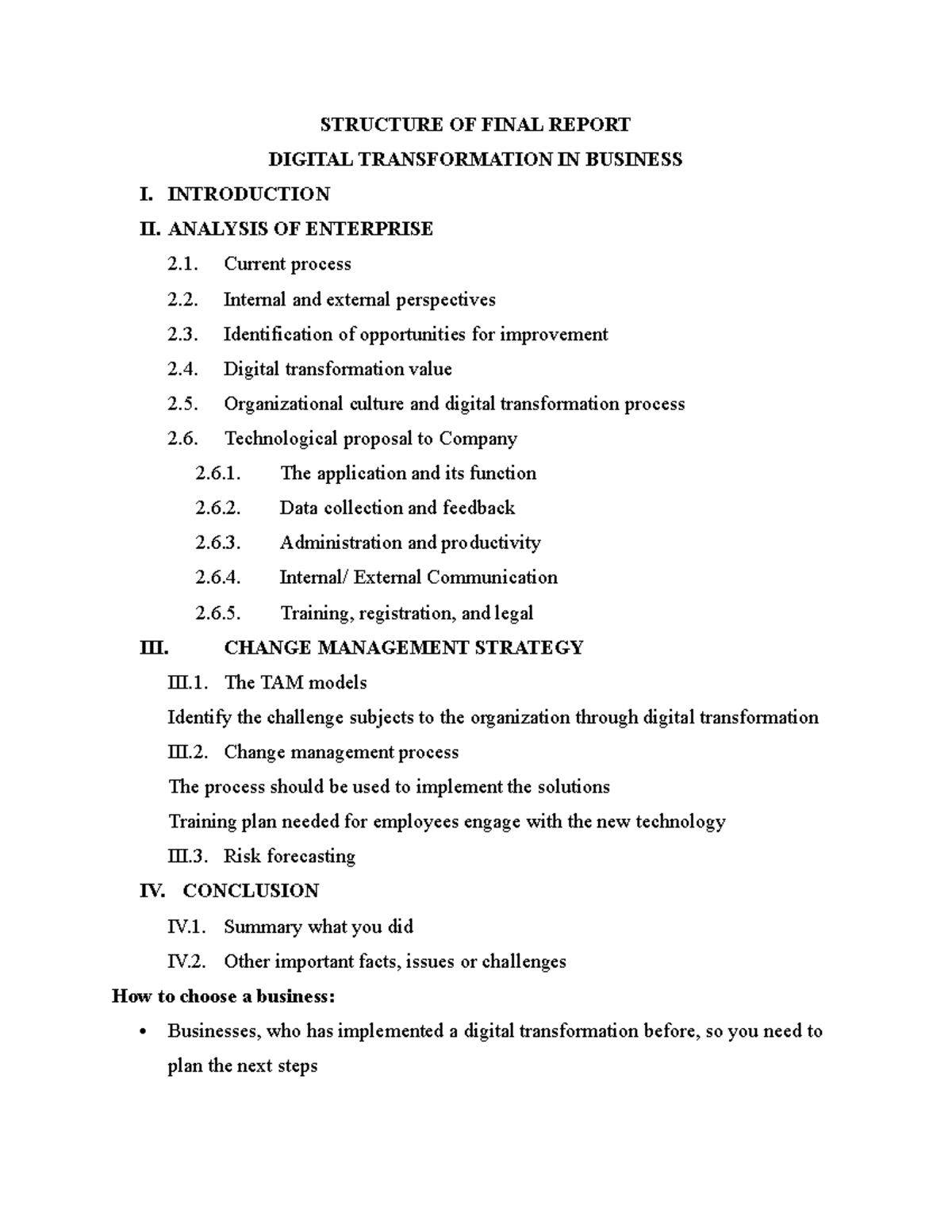 DTB Reference of Report Structure - STRUCTURE OF FINAL REPORT DIGITAL ...