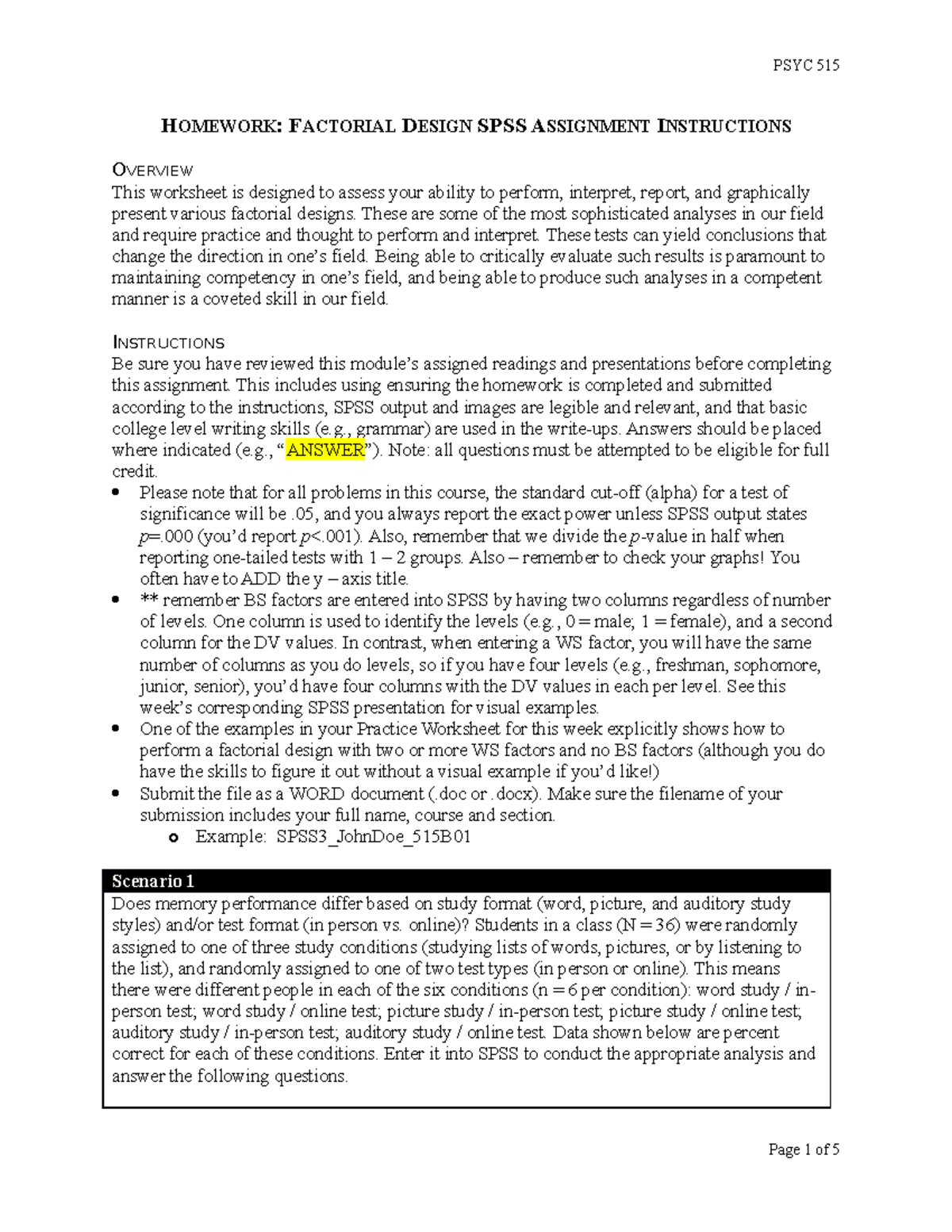 Homework Factorial Designs SPSS Assignment Instructions - HOMEWORK ...